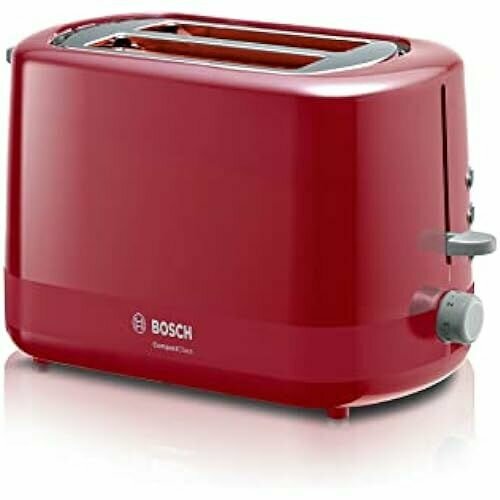 Компактный тостер Bosch Compact Class TAT3A114 со встроенной насадкой для булочек с функцией автоматического отключения и функцией размораживания Идеально подходит для 2 тостов Функция подъема 800 Вт Красный