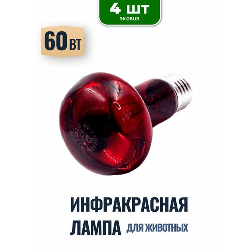 60Вт Инфракрасная лампа R63 E27 икзк кэлз (красный спектр), 4 шт