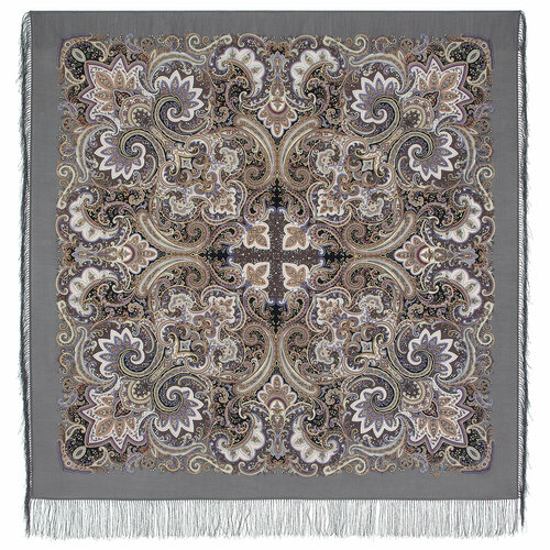 Платок Павловопосадская платочная мануфактура,146х146 см, бежевый, коричневый
