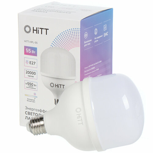 Лампа светодиодная E27, 55 Вт, 550 Вт, 230 В, 6500 К, свет холодный белый, HiTT-HPL, высокомощная