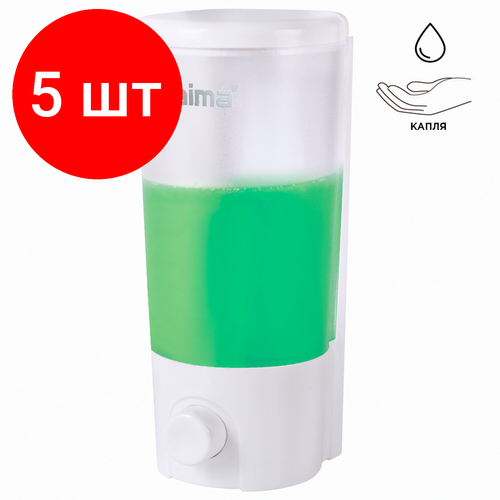 Комплект 5 шт, Диспенсер для жидкого мыла LAIMA, наливной, 0.38 л, белый (матовый), ABS-пластик, 603922