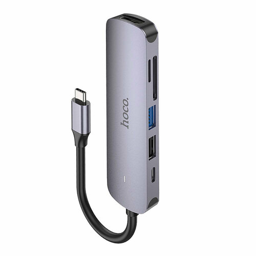 Адаптер HOCO HB28 USB-C на HDTV, USB 3.0, USB2.0, SD, TF (серый)