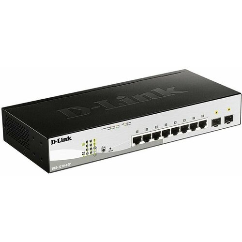 Коммутатор D-Link DGS-1210-10P/FL Managed L2 Switch 8x1000Base-T PoE, 2x1000Base-X SFP, PoE Budget 65W, Surge 6KV, CLI
