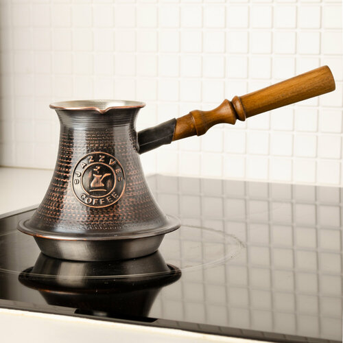 Турка для кофе медная индукционная (400 мл) армянская джезва ручной работы, восточная кофеварка, подарок мужчине папе