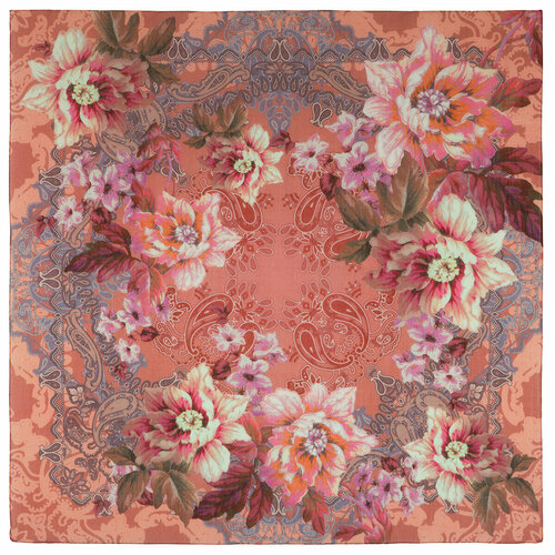 Платок Павловопосадская платочная мануфактура,115х115 см, коралловый, розовый