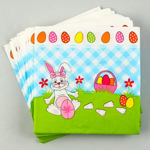 Салфетки бумажные Белый кролик с розовым бантиком, 33х33 см, набор 20 шт 1 шт
