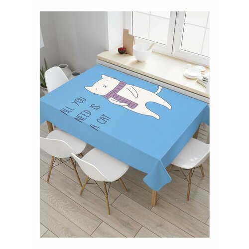 Прямоугольная тканевая скатерть на стол JoyArty с рисунком "Вам нужна кошка" 145 на 180 см