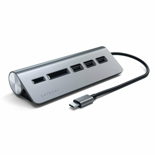 Многопортовый адаптер Satechi с одинарным кабель-коннектором USB-C (3 USB-A 3.0, SD, microSD) (Серый космос | Space Gray)