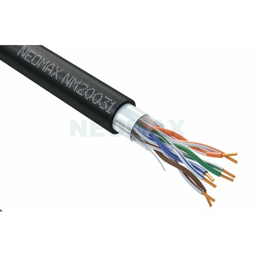 Кабель витая пара NEOMAX NM20031-150М-P F/UTP cat.5e 4 пары (150 м) 0.52 мм (24 AWG) одножильный, чистая медь, внешний PE, черный