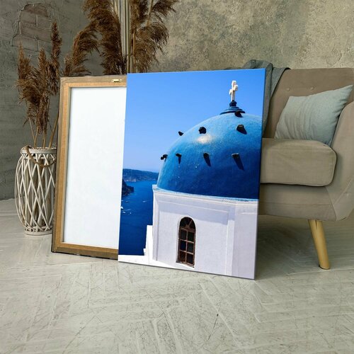 Картина на холсте (Санторини остров голубых куполов и церквей) 30x40 см. Интерьерная, на стену.