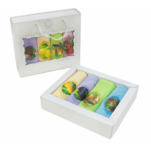 Комплект вафельных полотенец 40x60 (4 шт) 510 Фрукты Nilteks (разноцветный), Комплект полотенец