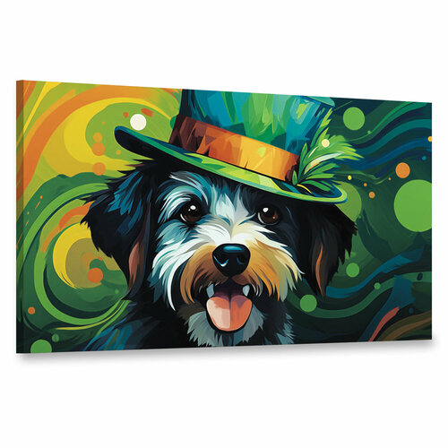 Интерьерная картина 100х60 "Пес в зеленой шляпе"