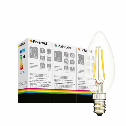 Филаментная светодиодная лампа Polaroid 220V C37 FIL 2,2W 4000K E14 250lm (3 шт.)