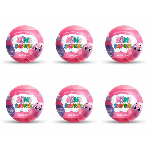 Фитокосметик Шипучая бомбочка Bomb Surprise для ванны, Bubble Gum, с игрушкой, 115 гр, 6 шт