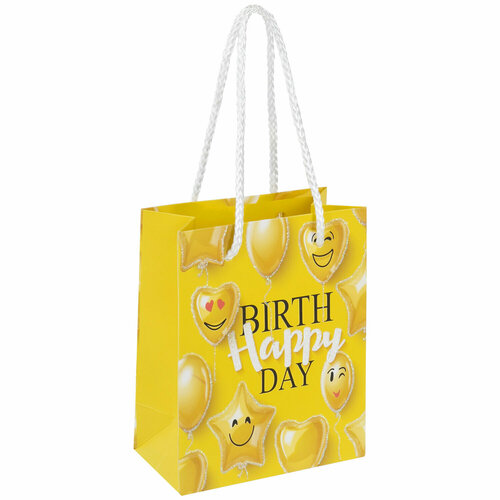 Пакет подарочный 11,4x6,4x14,6 см золотая сказка "Happy Birthday", глиттер, желтый, 608237 В комплекте: 12шт.