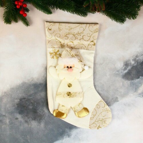 Носок для подарков "Дед Мороз, костюм с пуговками" 24х37 см, золото