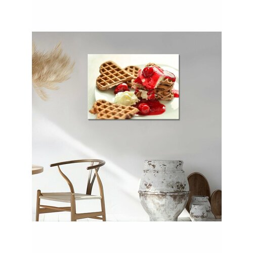 Картина на холсте с подрамником Вафли с мороженым и джемом 60х80