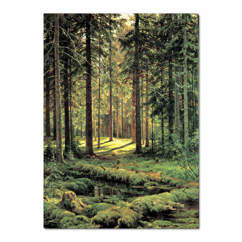 Картина для интерьера на натуральном холсте, "Хвойный лес. Солнечный день", 72х100, без подрамника