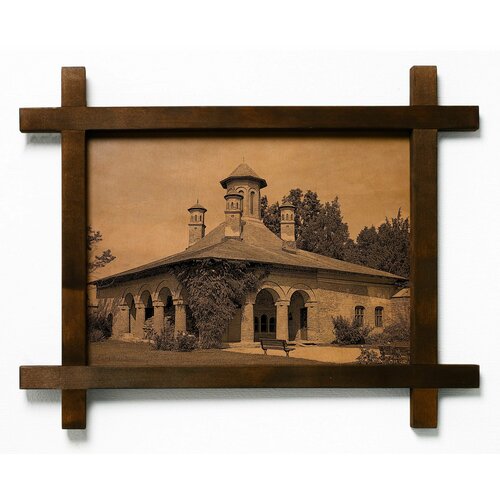 Картина Дворец Могошоая, Румыния, гравировка на натуральной коже, интерьерная для украшения и декора на стену в деревянной раме, подарок, BoomGift