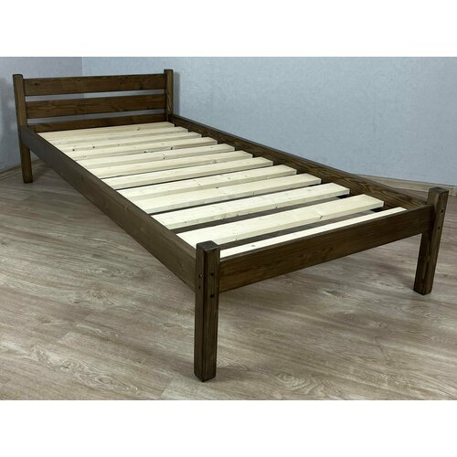 Кровать Классика лакированная из массива сосны с основанием односпальная 190х90 см, цвет темный дуб (габариты 200х100)