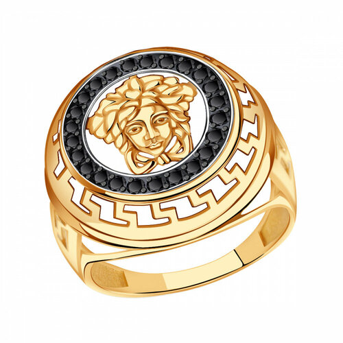 Кольцо Яхонт, золото, 585 проба, фианит, размер 18, черный