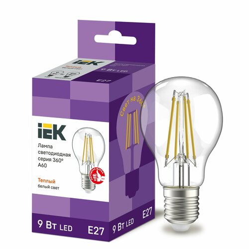 Лампа светодиодная IEK E27 175-250 В 9 Вт груша прозрачная 1080 лм теплый белый свет
