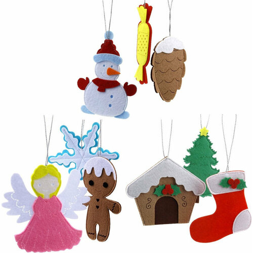 Детские елочные игрушки из фетра, сюжетно-ролевой набор новогодних украшений для ёлки из 9 фигурок