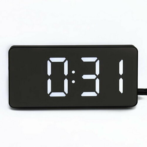 Часы электронные настольные, настенные, белая индикация, от USB, 7.5 x 15.5 см, черные