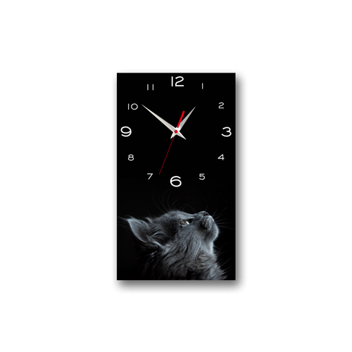 Часы настенные на стекле | Diva Kartina | Природа. Животные. Милый котенок | 30X60 см | Немецкий механизм