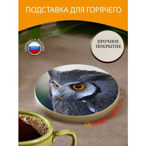 Подставка под горячее "Сова, высоты птичьего полета, карлик ооо" 10 см. из блого мрамора