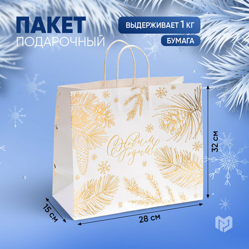 Пакет подарочный Дарите счастье Best winter, 32x28x15 см, белый