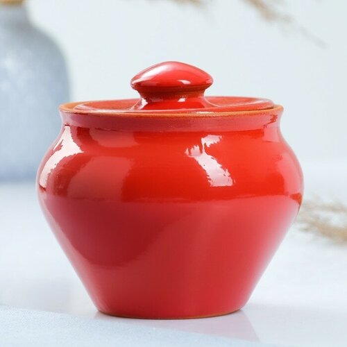 Горшок для жаркого Вятская керамика "Вятский", с крышкой, 0,7 л, красный