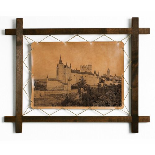 Картина Замок Алькасар в Сеговии, Испания, интерьерная для украшения и декора на стену в деревянной раме, подарок, натуральная кожа, BoomGift