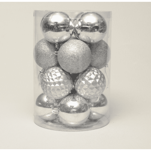 Набор шаров 8 см (16 шт, 3 вида), цвет серебро