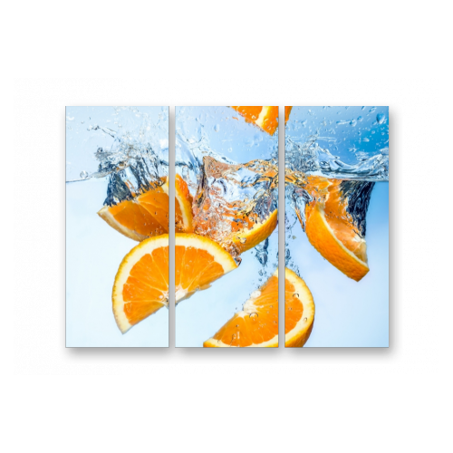 Модульная картина на стекле | Diva Kartina | Еда. Фрукты. Апельсины в воде | 90X70 см