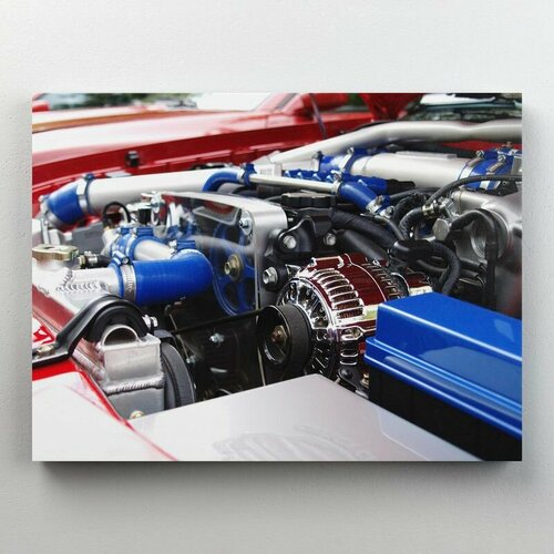 Интерьерная картина на холсте "Мощный автомобильный двигатель" размер 30x22 см