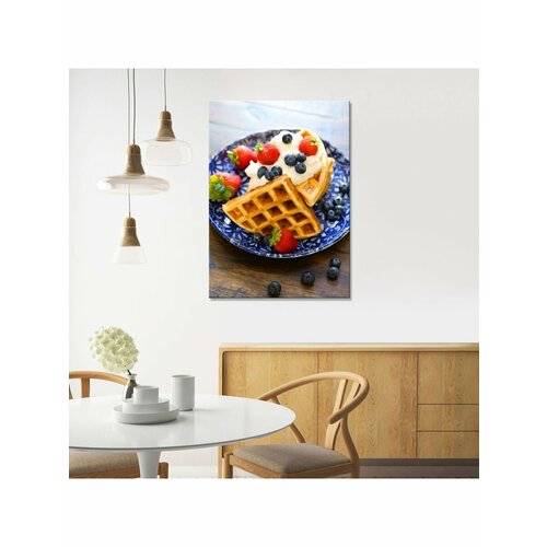 Картина на холсте с подрамником Вафли с ягодами на красивой тарелке 30х40