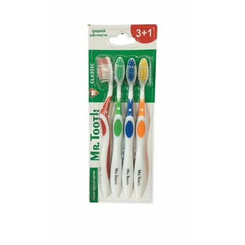 Набор зубных щёток Mr.Tooth Classic 3+1 Cредней Жёсткости 4 шт