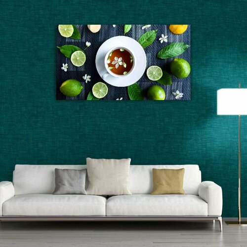Картина на холсте 60x110 LinxOne "Белая чашка с чаем на" интерьерная для дома / на стену / на кухню / с подрамником