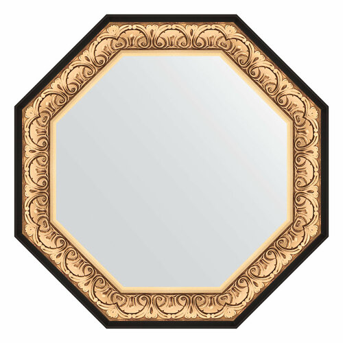 Зеркало настенное Octagon EVOFORM в багетной раме барокко золото, 80,4х80,4 см, для гостиной, прихожей, кабинета, спальни и ванной комнаты, BY 3846