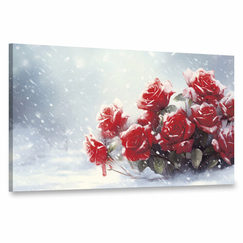 Интерьерная картина 100х60 "Розы в снежной пустоте"