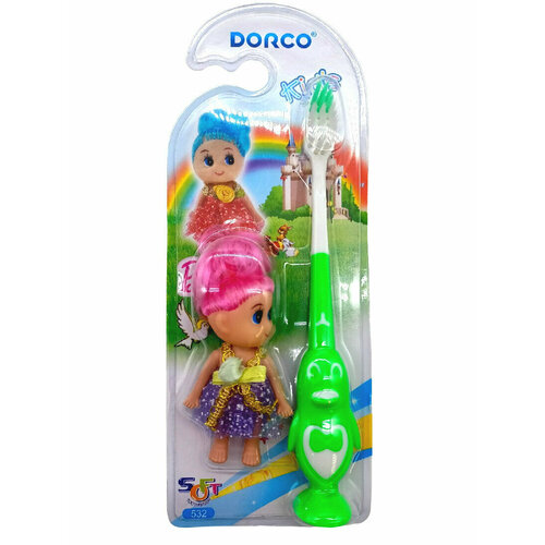 Детская зубная щетка Dorco для девочек / с куклой / зеленый
