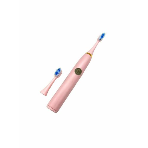 Электрическая зубная щетка на батарейках, две насадки, розовый