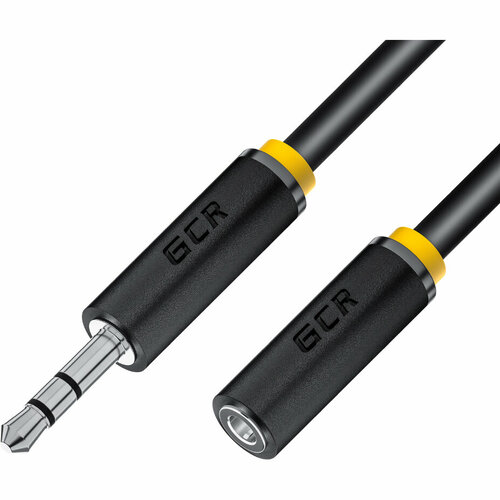 GCR Удлинитель аудио 2.0m jack 3,5mm/jack 3,5mm черный, желтая окантовка, ультрагибкий, M/F, экран, стерео, GCR-50593 Greenconnect GCR-50593