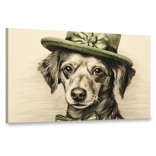 Интерьерная картина 100х60 "Пес в зеленой шляпе"
