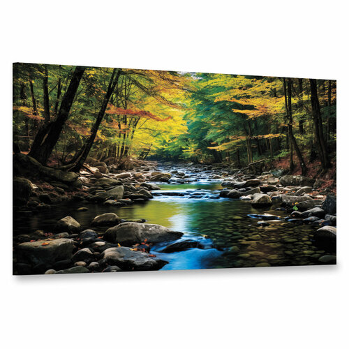 Интерьерная картина 100х60 "Пейзаж с лесом и ручьем"