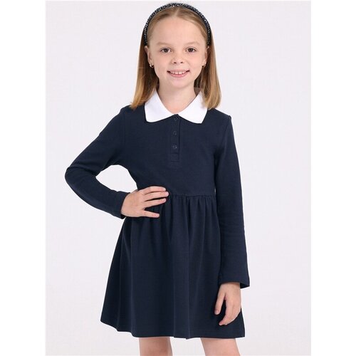 Школьное платье Апрель, размер 76-146, белый, синий