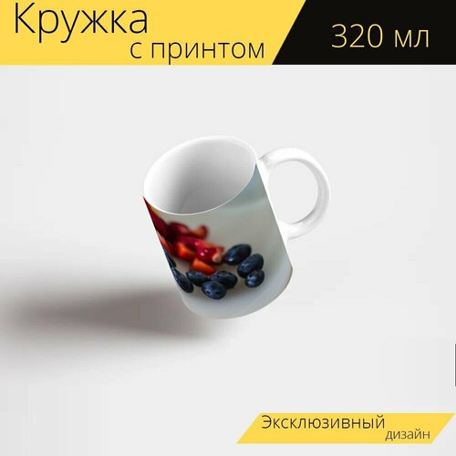 Кружка с рисунком, принтом "Фрукты, ломтики, разделочная доска" 320 мл.
