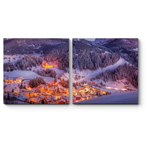 Модульная картина Зимняя деревня в Доломитах, Италия 40x20