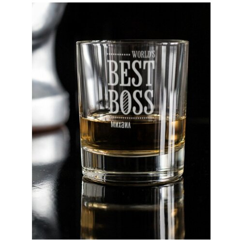 Стакан для виски "Best Boss" Михаил с гравировкой подарочный бокал мужчине с надписью